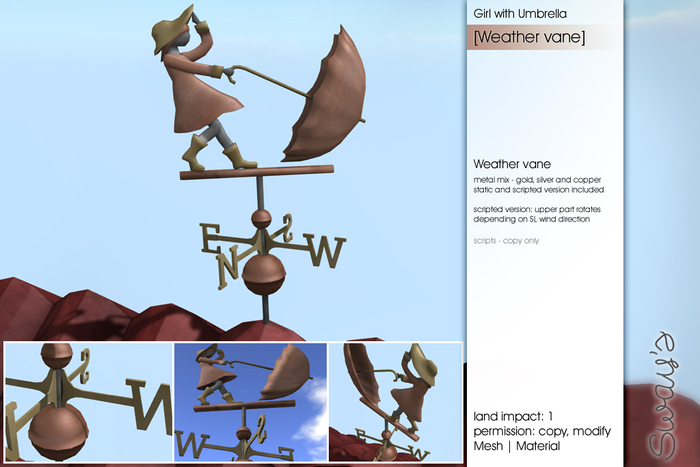 Second Life Marketplace - Sway's [Weather vane] Girl with Umbrella