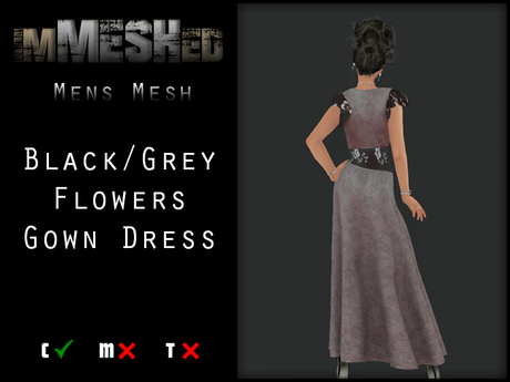 Second Life Marketplace - imMESHed - Black/Grey Flowers - Gown Dress ...