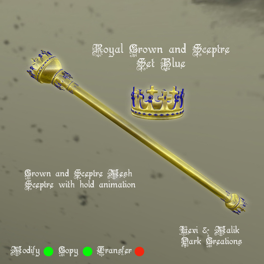 Second Life Marketplace - Royal Crown and Sceptre Set Blue