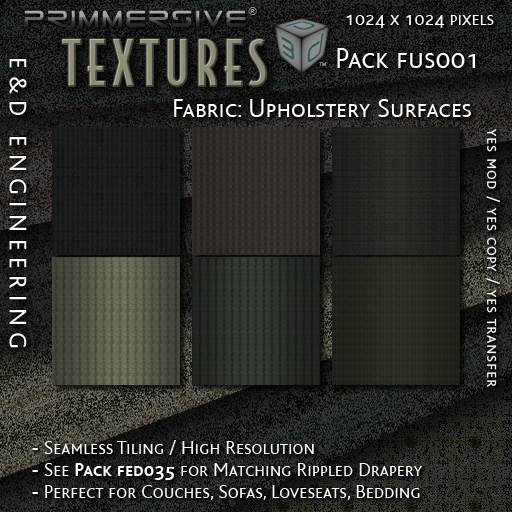 Second Life Marketplace - [FUS001] 6 1024px Smooth Upholstery Fabric ...