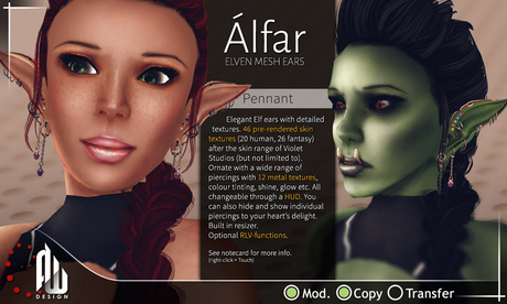 Second Life Marketplace - Alfar elf ear - Pennant - Elven mesh ears