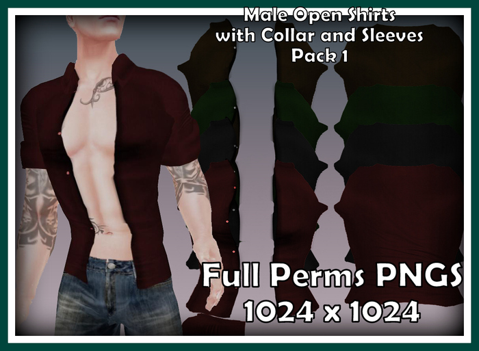 Second Life Marketplace - Male Open Shirts with Collar and Sleeves Pack ...