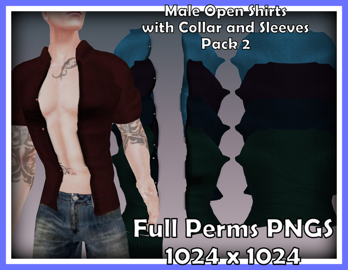 Second Life Marketplace - Male Open Shirts with Collar and Sleeves Pack ...