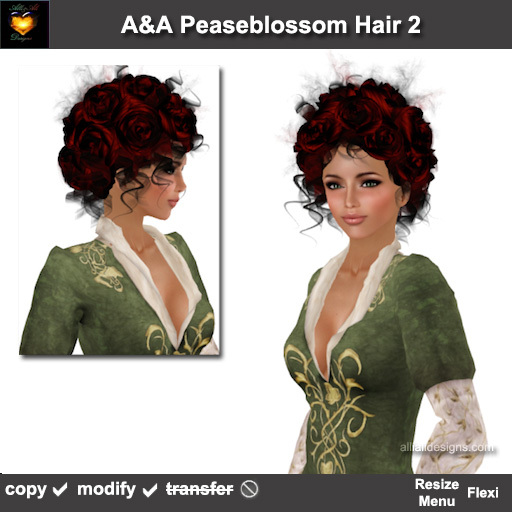 Second Life Marketplace - A&A Peaseblossom Hair Dark Red (Color 2 ...