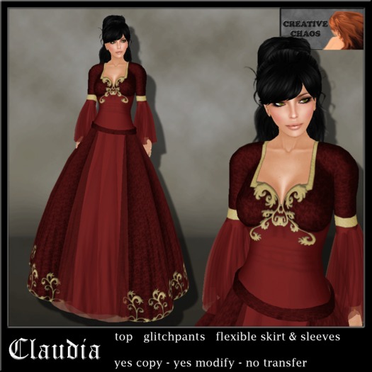 Second Life Marketplace - Fantasy / Medieval styled gown "Claudia" in red