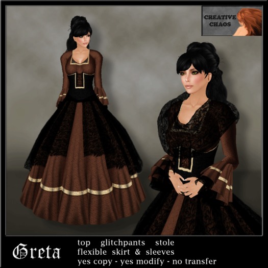Second Life Marketplace - Fantasy / Medieval styled gown "Greta" in brown