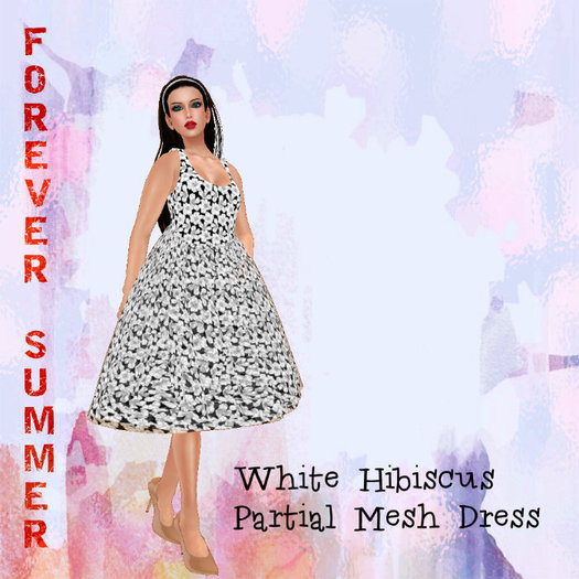 Second Life Marketplace - FOREVER SUMMER White Hibiscus Partial Mesh Dress