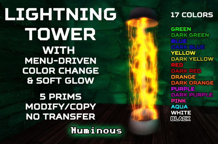 Second Life Marketplace - NUMINOUS - Lightning Tower - color change ...