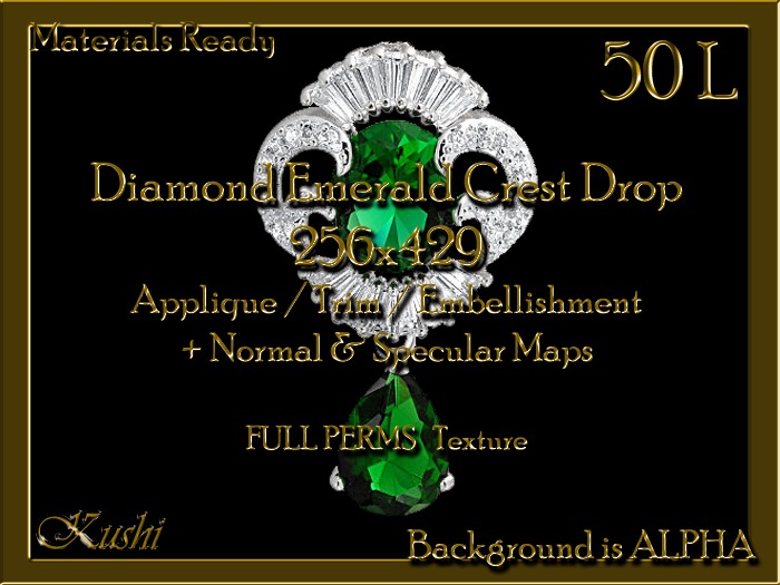 Second Life Marketplace - Diamond Emerald Crest Drop 256x429 Applique ...