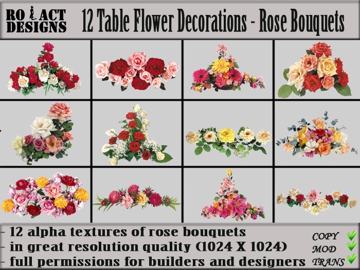 Second Life Marketplace - Ro!Act Designs 12 Table Flower Decorations ...
