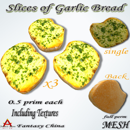 Second Life Marketplace - FC- Slices of Garlic Bread 0.5 prim each full ...