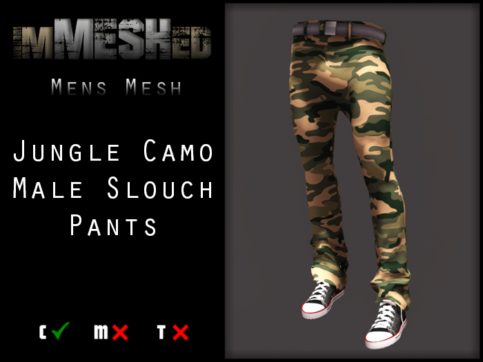 Second Life Marketplace - imMESHed - Jungle Camo Male Slouch Pants