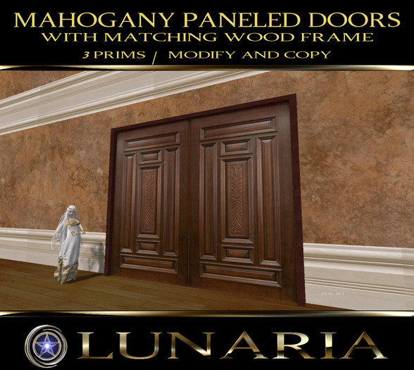 Second Life Marketplace - Mahogany Paneled Wood Doors with Frame