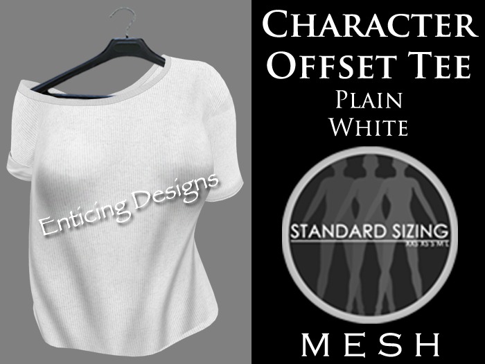 Second Life Marketplace - *ED Ladies Mesh Plain Ribbed Solid White Offset Tee