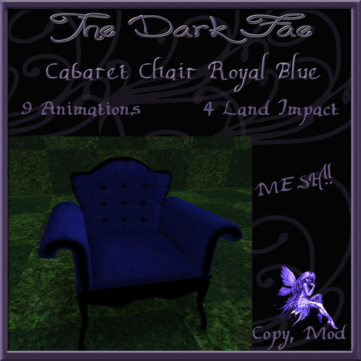 Second Life Marketplace - The Dark Fae's Cabaret Chair Royal Blue