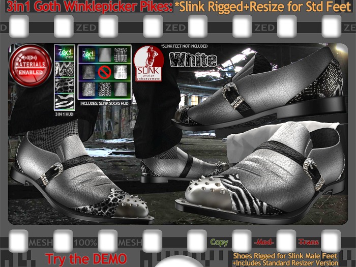 Second Life Marketplace - ZED MESH MATERIALS ENABLED: 3in1 Goth White ...