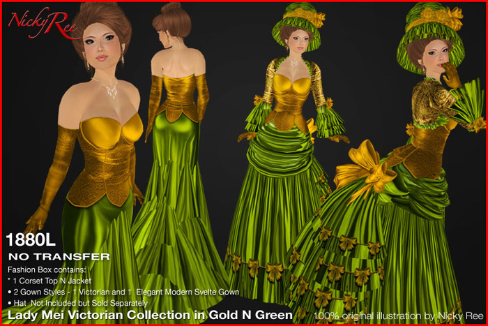 Second Life Marketplace - *DNR* Lady Mei Victorian Collection Gold N Green