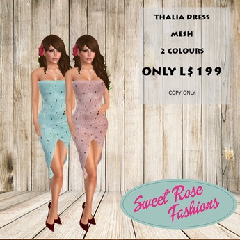 Second Life Marketplace - Thalia dress in aqua and salmon velvet