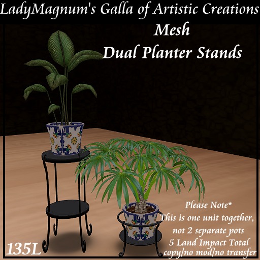 Second Life Marketplace - Ladym's Mesh Dual Plant Stands - Terracotta 1