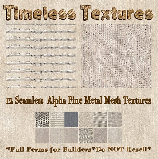 Second Life Marketplace - 12 Seamless & Alpha Fine Metal Mesh Timeless ...
