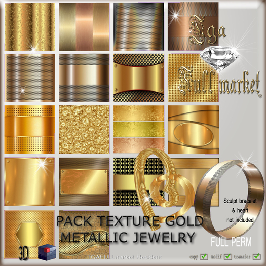 Second Life Marketplace - PACK TEXTURE GOLD METALLIC JEWELRY