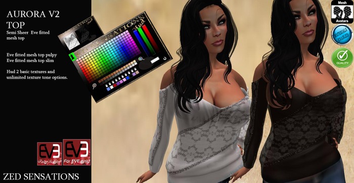 Second Life Marketplace - Zed Sensations*.Aurora v2 top EVE Pulpy and Slim