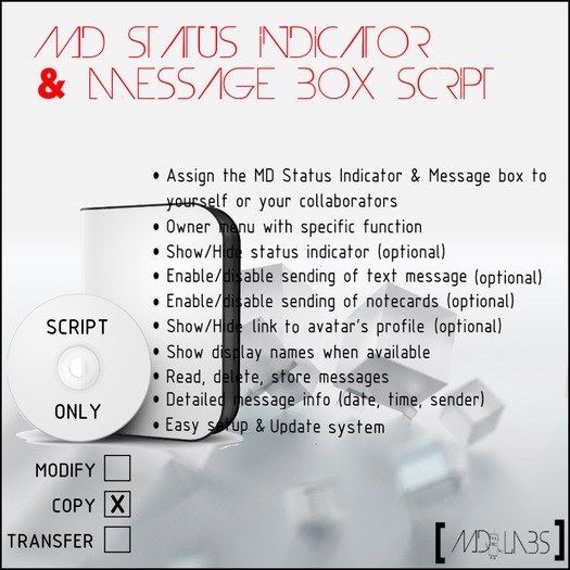 Second Life Marketplace - MD Status Indicator & Message Box Script