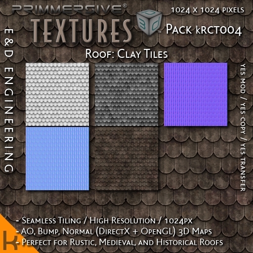 Second Life Marketplace - [kRCT004] 1024px Rustic Clay Tile Roof ...