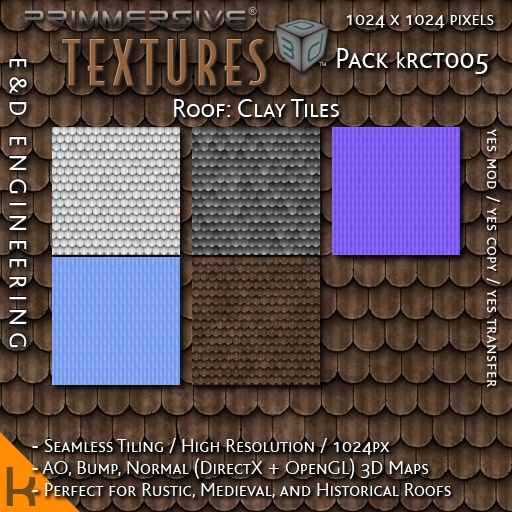 Second Life Marketplace - [kRCT005] 1024px Rustic Clay Tile Roof ...