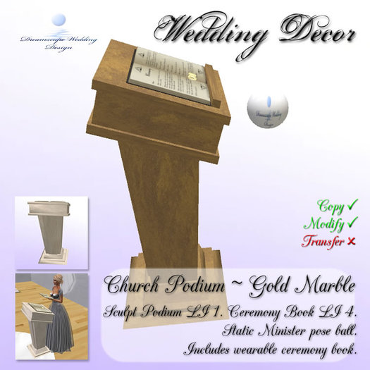 Second Life Marketplace - Church Podium [Gold Marble] (Boxed)