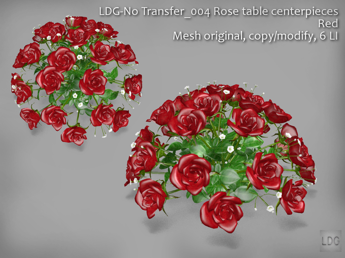 Second Life Marketplace - LDG-No Transfer_004 Rose table centerpieces/Red