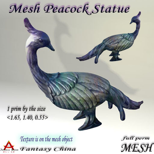 Second Life Marketplace - Fantasy China - Mesh Peacock Statue FULL PERM ...