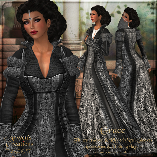 Second Life Marketplace {as} Grace Medieval Fitmesh Gown Black