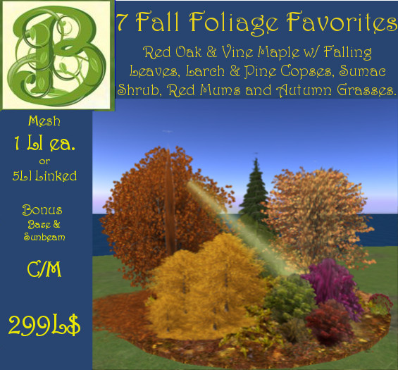 Second Life Marketplace - 7 Fall Foliage Favorites. C/M, w/ Falling ...