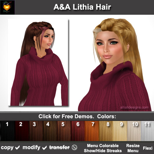Second Life Marketplace - A&A Lithia Hair 11 Colors Variety Pack. Long ...