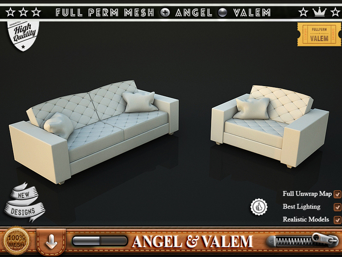 Second Life Marketplace - .:: VALEM ::. Fullperm Sofa # 1107