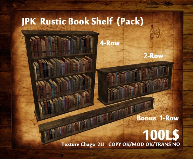 Second Life Marketplace - **JPK Rustic Book Shelf (PACK) BOX