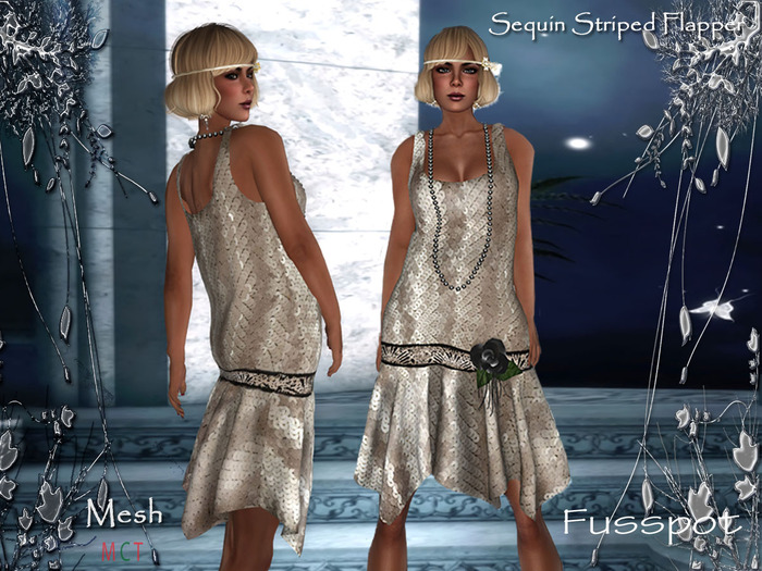 Second Life Marketplace - ~Fusspot~ Sequin Striped Flapper Dress