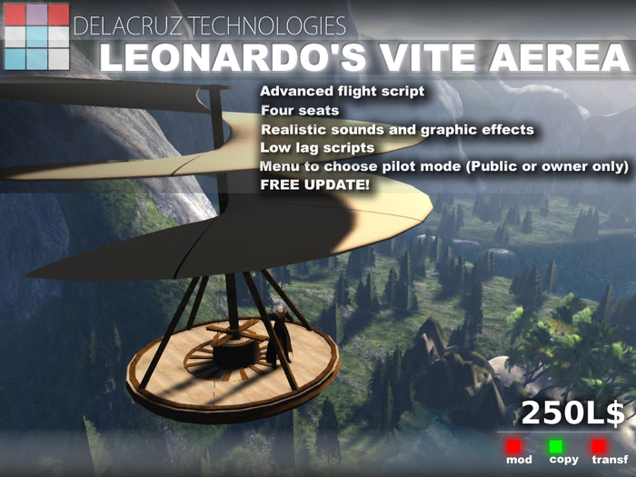 Second Life Marketplace - Leonardo's Vite Aerea - Delacruz Technologies