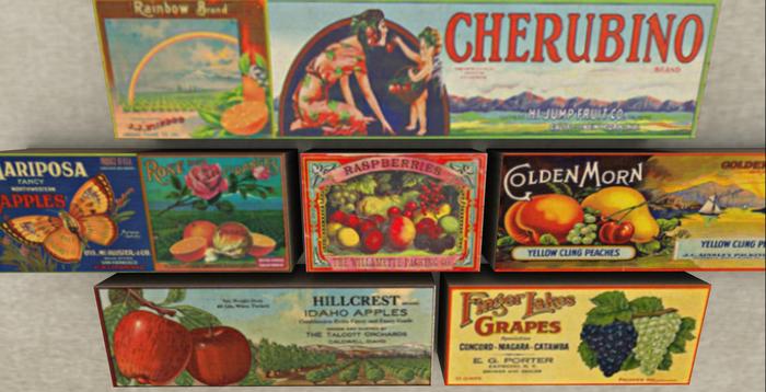 Second Life Marketplace - Wall Art Antique fruit signs (Bagged)plaques