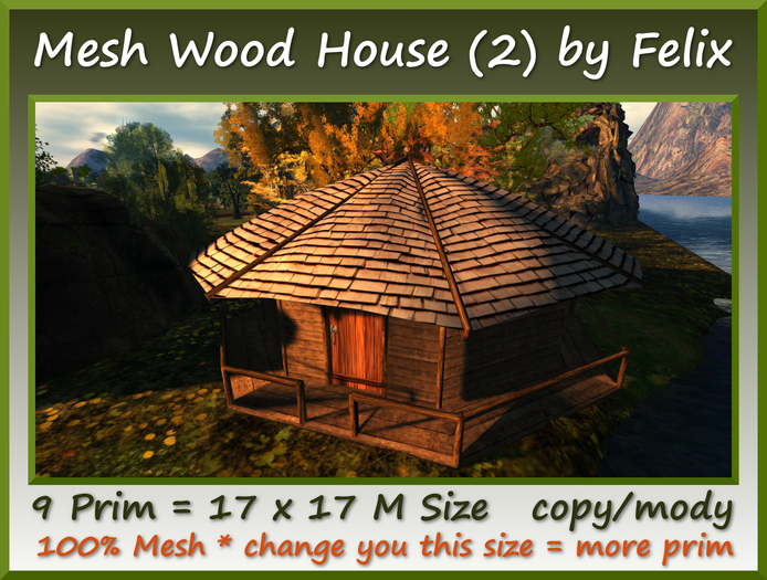 Second Life Marketplace - Mesh Wood Home(2) 9 Prim=17x17m copy-mody