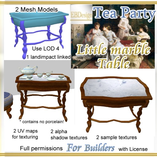 Second Life Marketplace - EBDesign - Tea Party Little marble Table