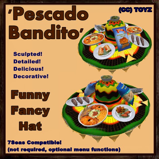 Second Life Marketplace - Fancy Funny Hat: 'Pescado Bandito' (fish bandit)