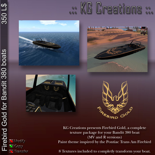 Second Life Marketplace - .:: KG Creations ::. - Firebird Gold - Bandit ...