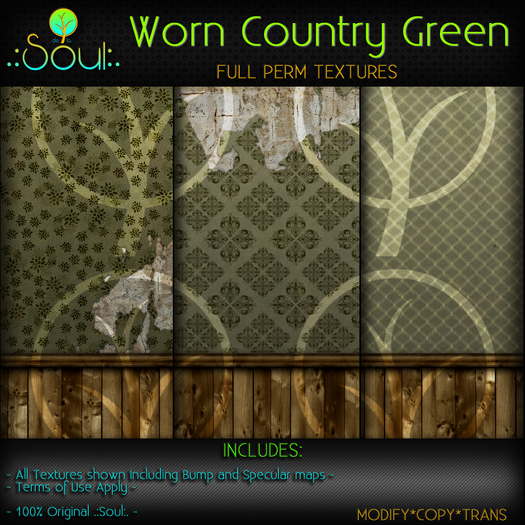 Second Life Marketplace - .:Soul:. Worn Country Textures - Green