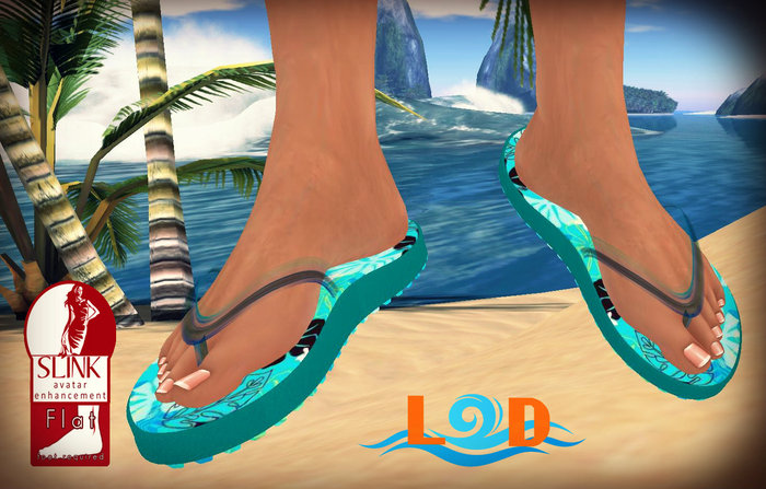 Second Life Marketplace - LaZy DaZe (LD) Slink Blue Hawaiian Flip Flops