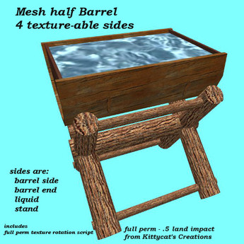 Second Life Marketplace - Mesh half barrel on a stand 4 sides box V2