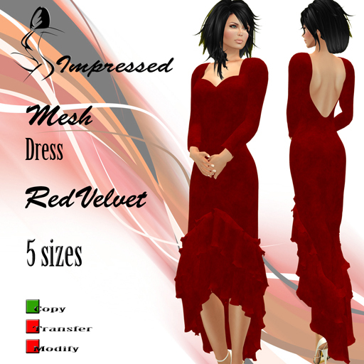 Second Life Marketplace Impressed Red Velvet Dress Boxed