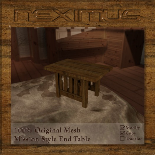 Second Life Marketplace - .:NDG:. 100% Original Mesh Mission Style End Table