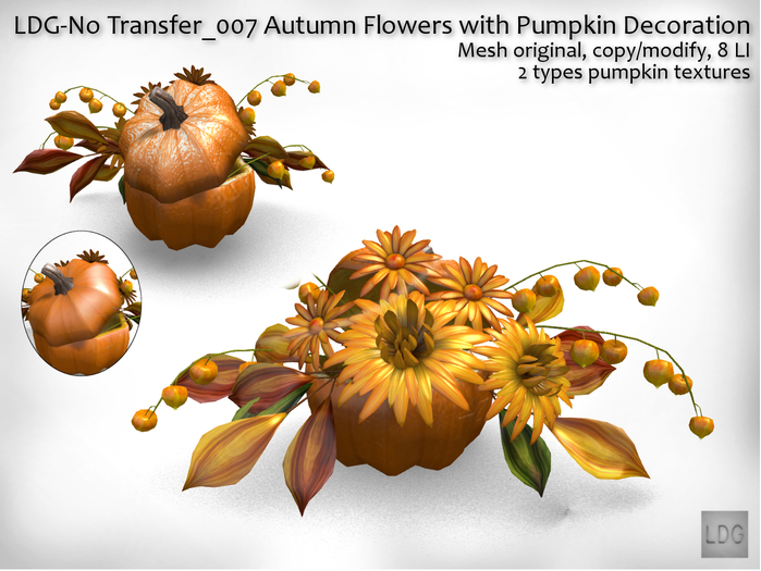Second Life Marketplace - LDG-No Transfer 007 Autumn Flowers with Pumpkin Decoration
